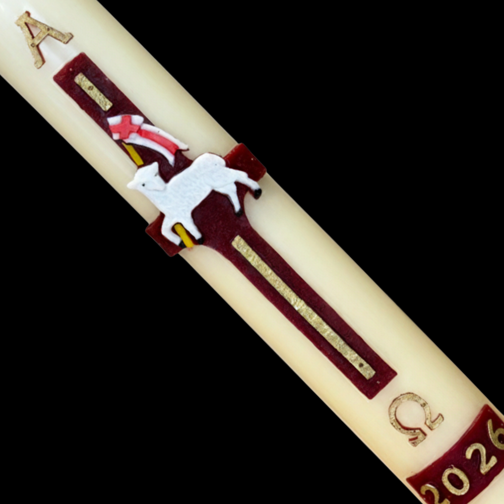 Lamb Of God With Flag Paschal Candle – F.A. Dumont Church Supplies